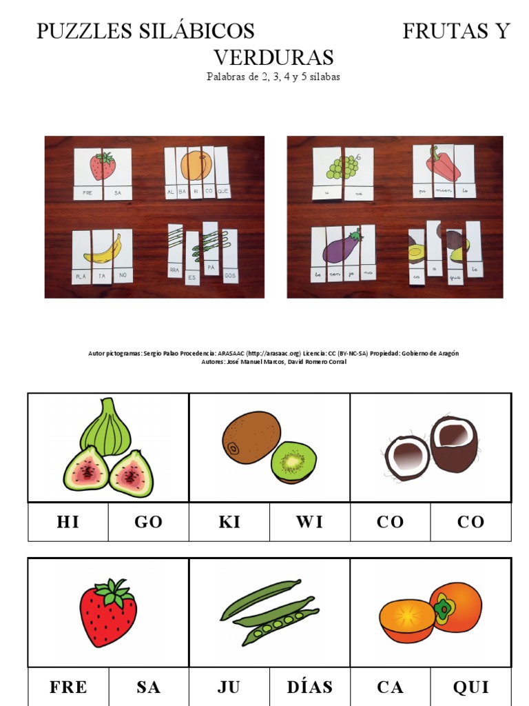 Conciencia Fonologica Puzzles Silabicos Mayusculas Frutas-Verduras | PDF