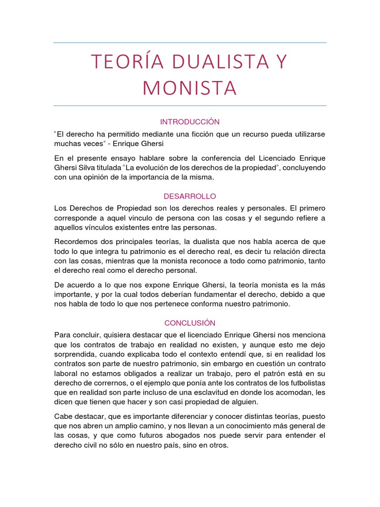Teoria Dualista y Monista | PDF
