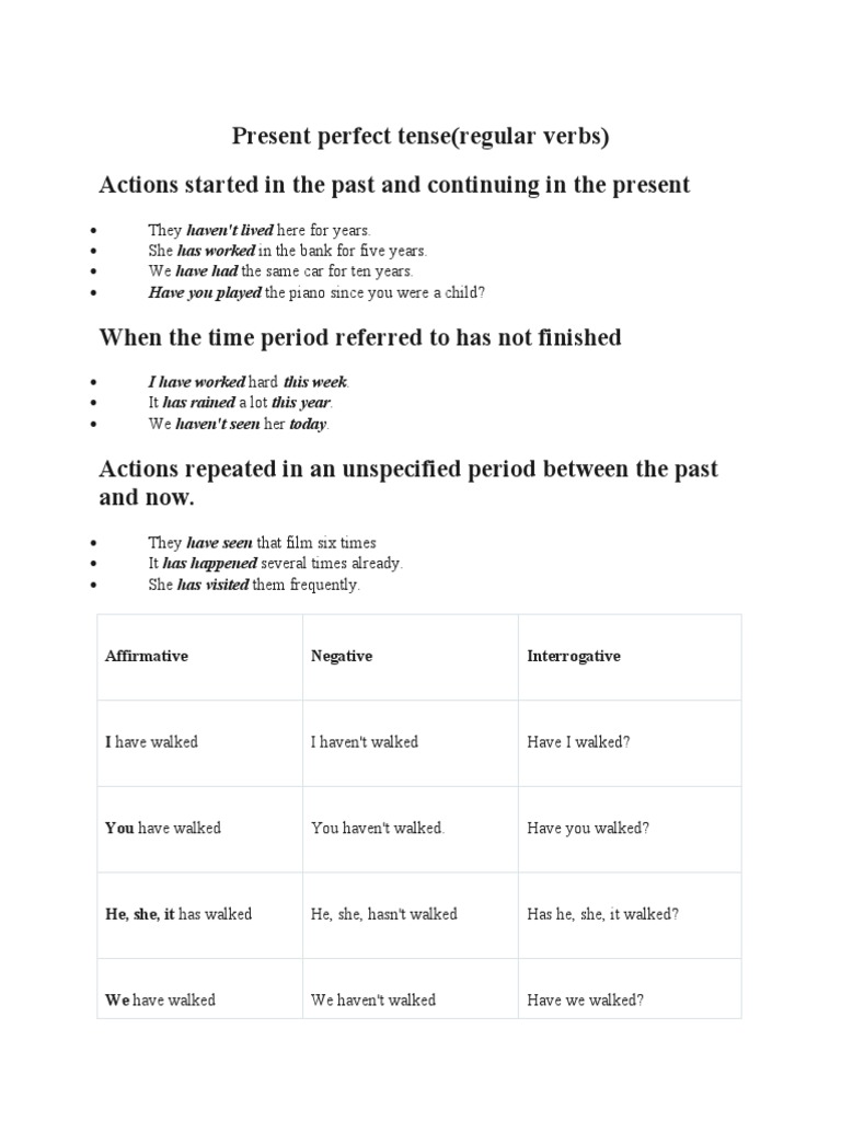 Present Perfect Tense Regular Verbs | PDF | Grammatical Tense | Linguistics