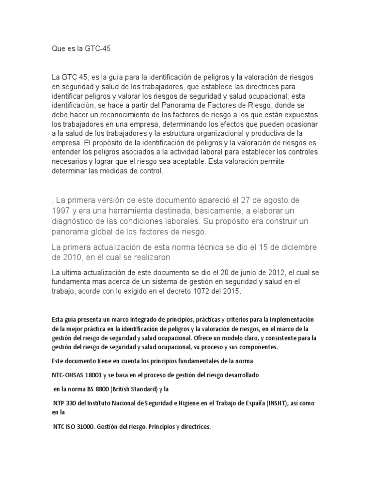 Que Es La GTC 45 | PDF | Seguridad y salud ocupacional | Business