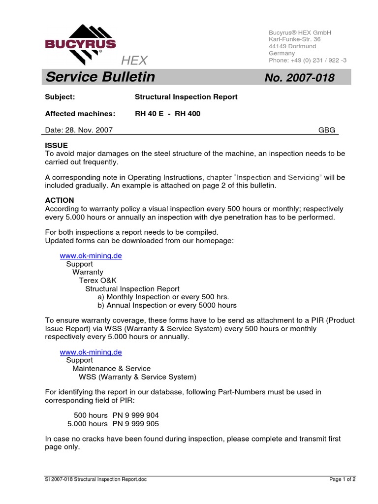 Service Bulletin: Subject: Structural Inspection Report Affected ...