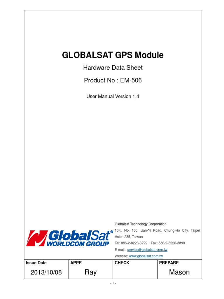 Globalsat Gps Module: Hardware Data Sheet Product No: EM-506 | PDF ...