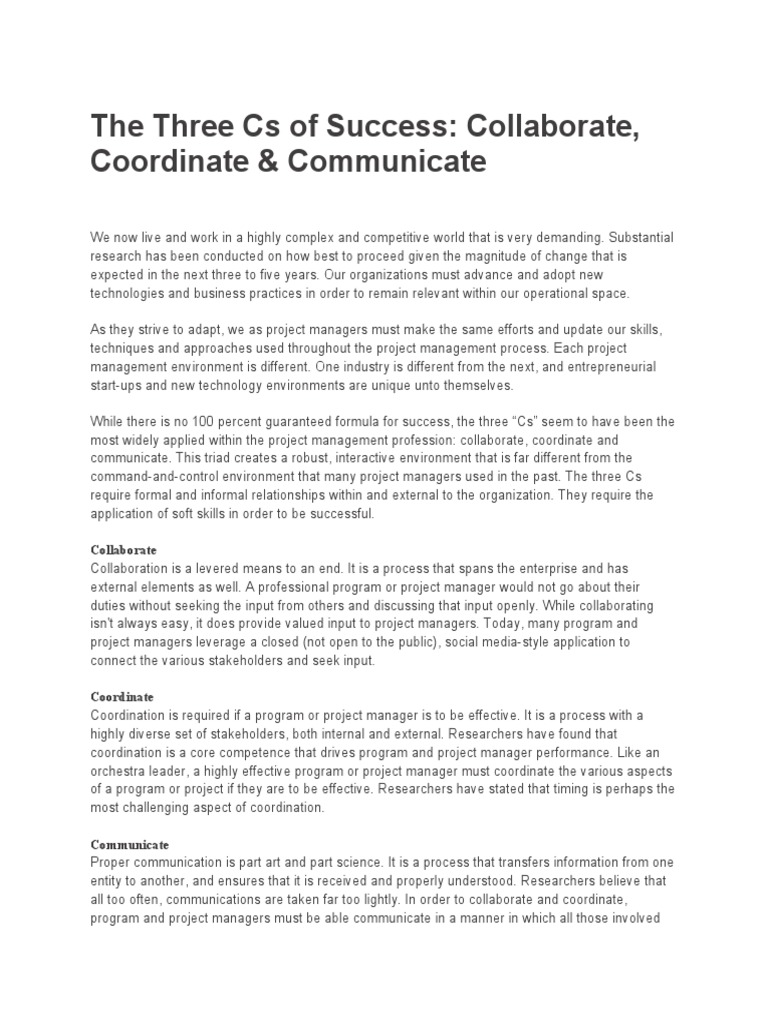 The Three Cs of Success | PDF | Project Management | Communication