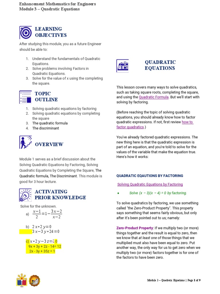 Learning Objectives: Quadratic Formula | PDF | Quadratic Equation ...