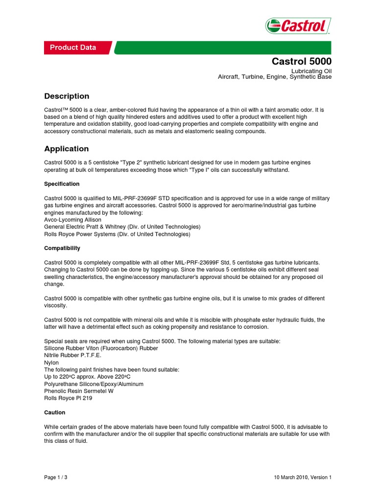 Castrol 5000: Description | PDF | Lubricant | Materials