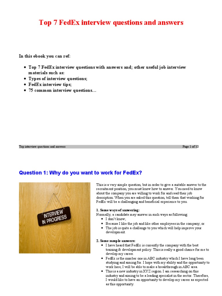 Top 7 Fedex Interview Questions and Answers: in This Ebook You Can Ref ...