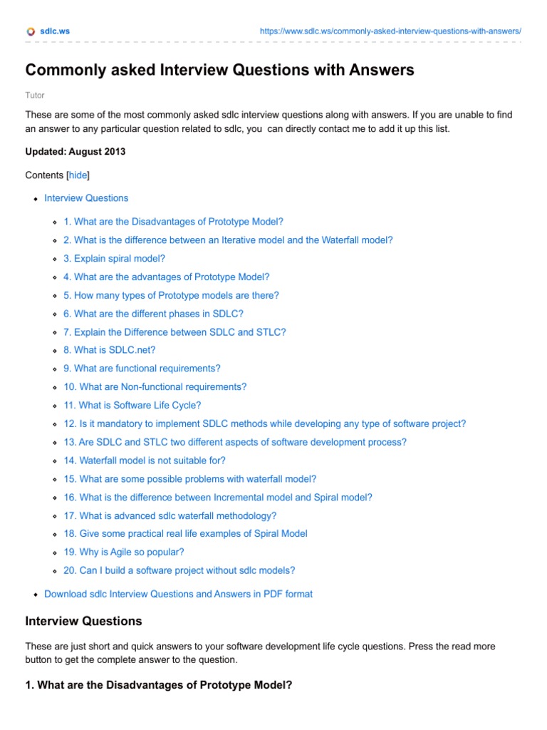 SDLC - Ws-Commonly Asked Interview Questions With Answers | PDF ...