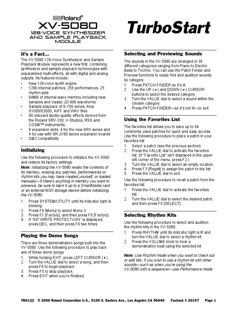 xv5080ts TurboStart PDF | PDF | Synthesizer | Digital Technology