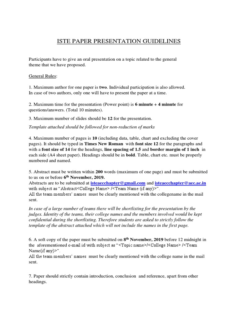 ISTE 2019 Paper Presentation Guidelines | PDF
