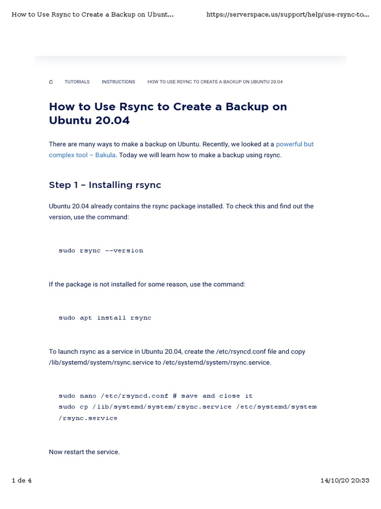 How To Use Rsync To Create A Backup On Ubuntu 20.04 - Serverspace | PDF | Sudo | Backup