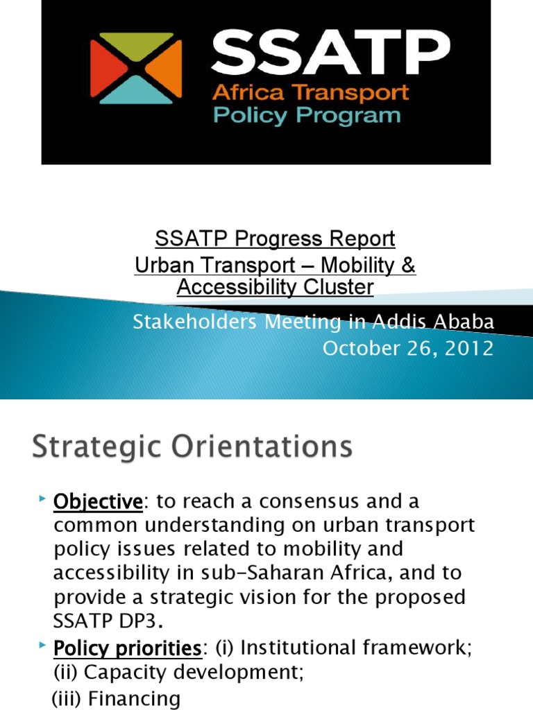 SSATP Progress Report Urban Transport - Mobility & Accessibility ...