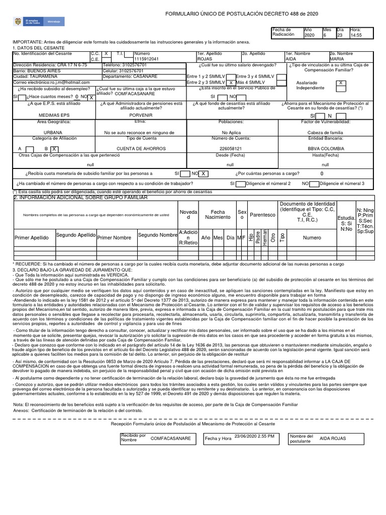 Formulario Subsidio | Descargar gratis PDF | Desempleo | Gobierno