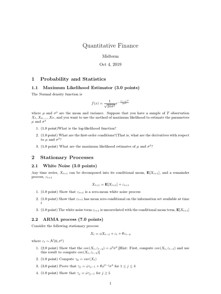 Quantitative Finance: 1 Probability and Statistics | PDF | Econometrics ...