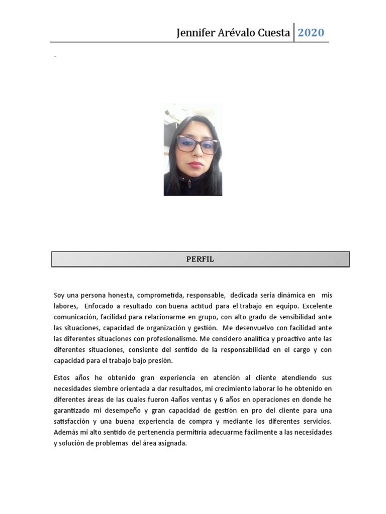 HOJA DE VIDA DE JENNIFER Actual 2019 | PDF | Servicio al Cliente | Cliente