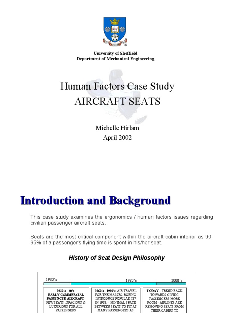 Human Factors Case Study Aircraft Seats: Michelle Hirlam April 2002 ...