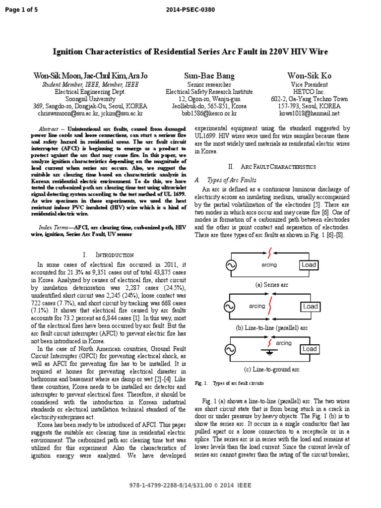 Ignition Characteristics of Residential Series Arc Fault in 220V HIV ...