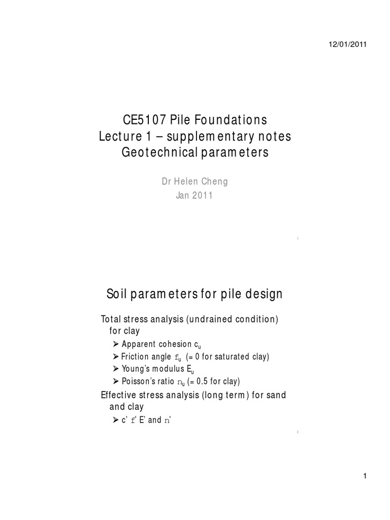 CE5107 HC 2011 L1b Handout - Supplementary | PDF | Geotechnical ...