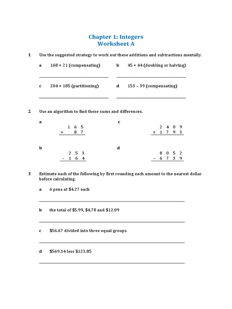 Chapter 1 Worksheet A | PDF | Algorithms | Arithmetic