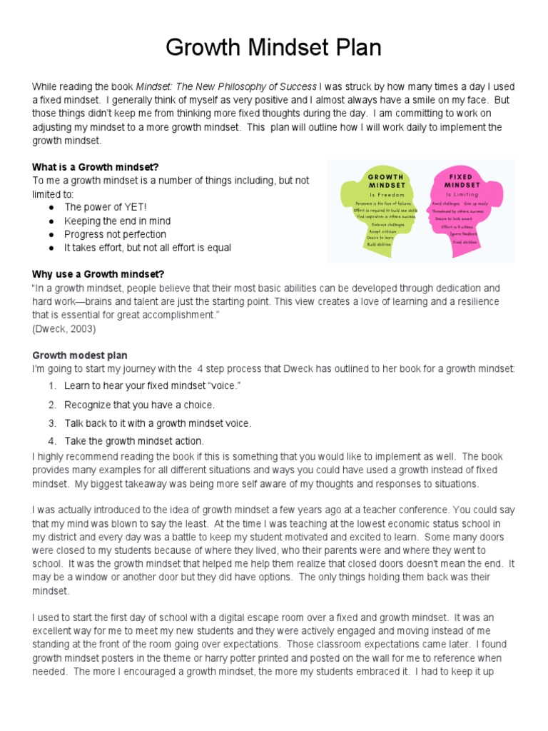 Growth Mindset Plan | PDF | Mindset | Thought