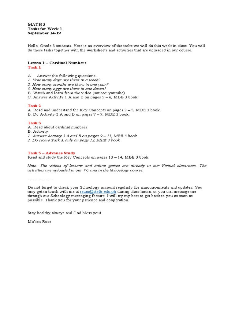 Format For Weekly Tasks Overview | PDF