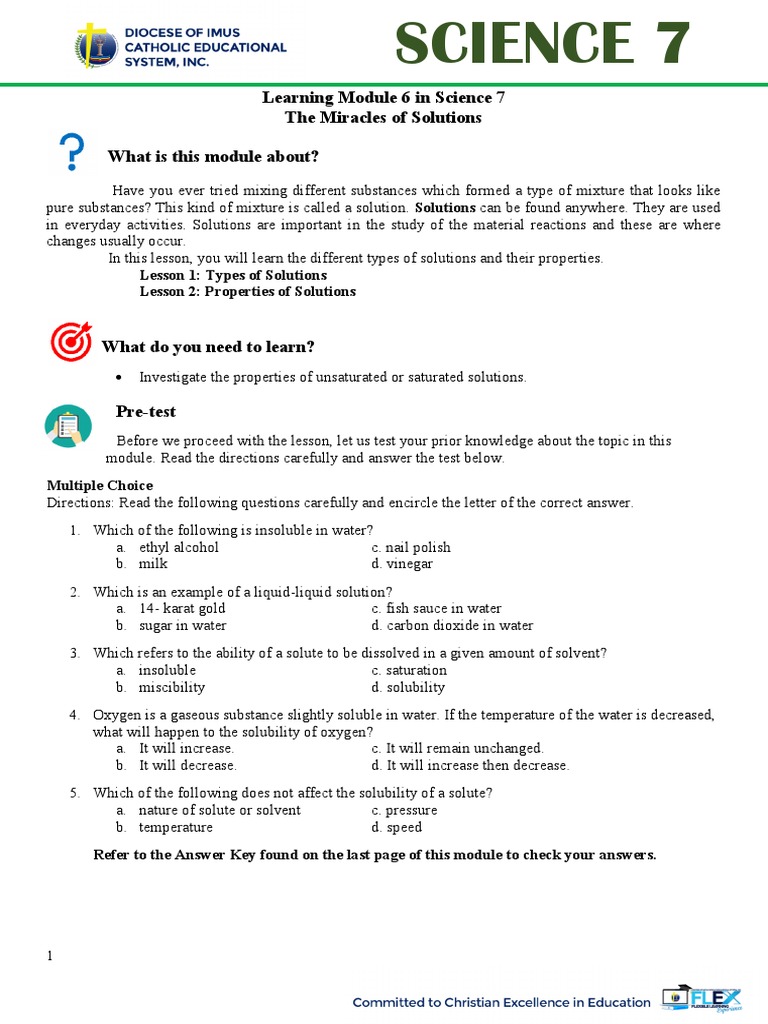 Science 7 - Module 6 - Q1 | PDF | Solution | Solubility