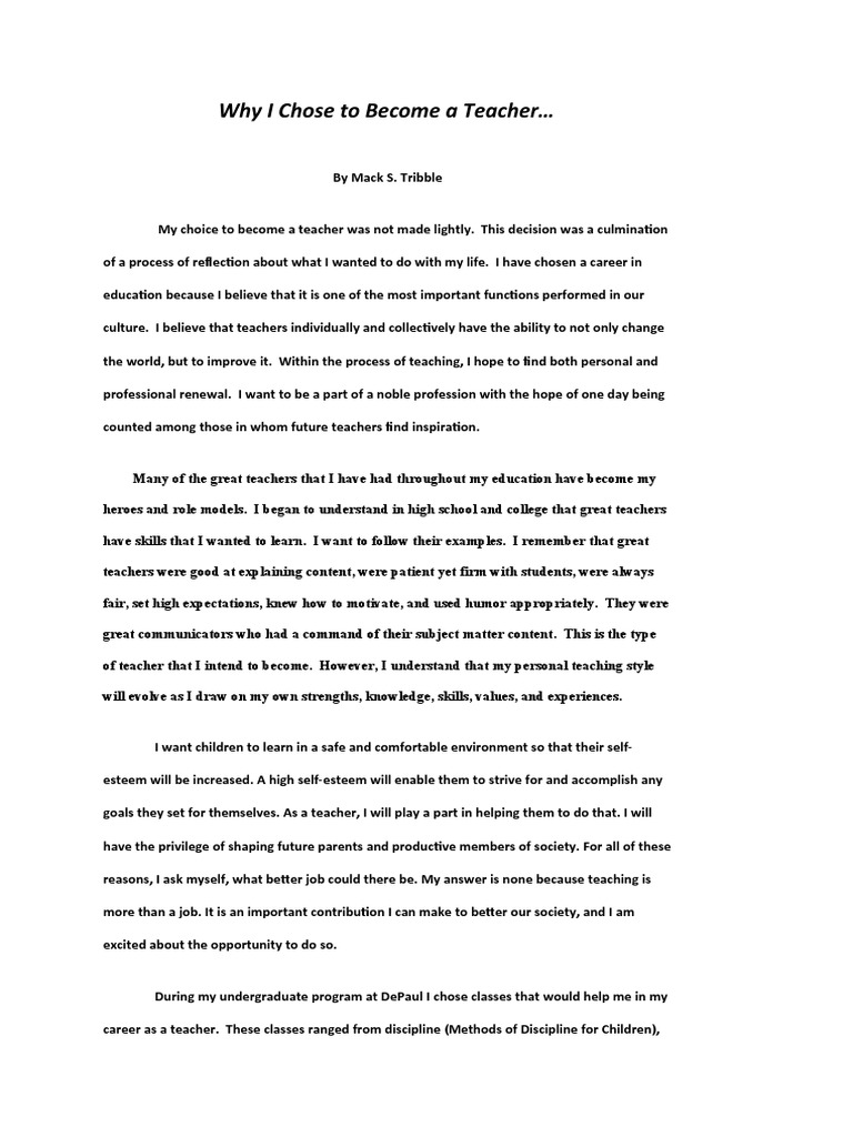 Why I Chose To Become A Teacher | PDF | Teachers | Self Esteem