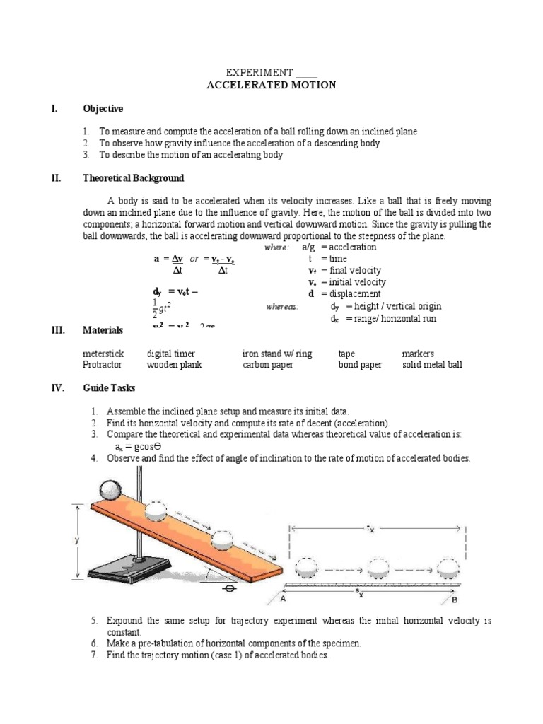 Experiment - : Accelerated Motion | PDF | Acceleration | Velocity