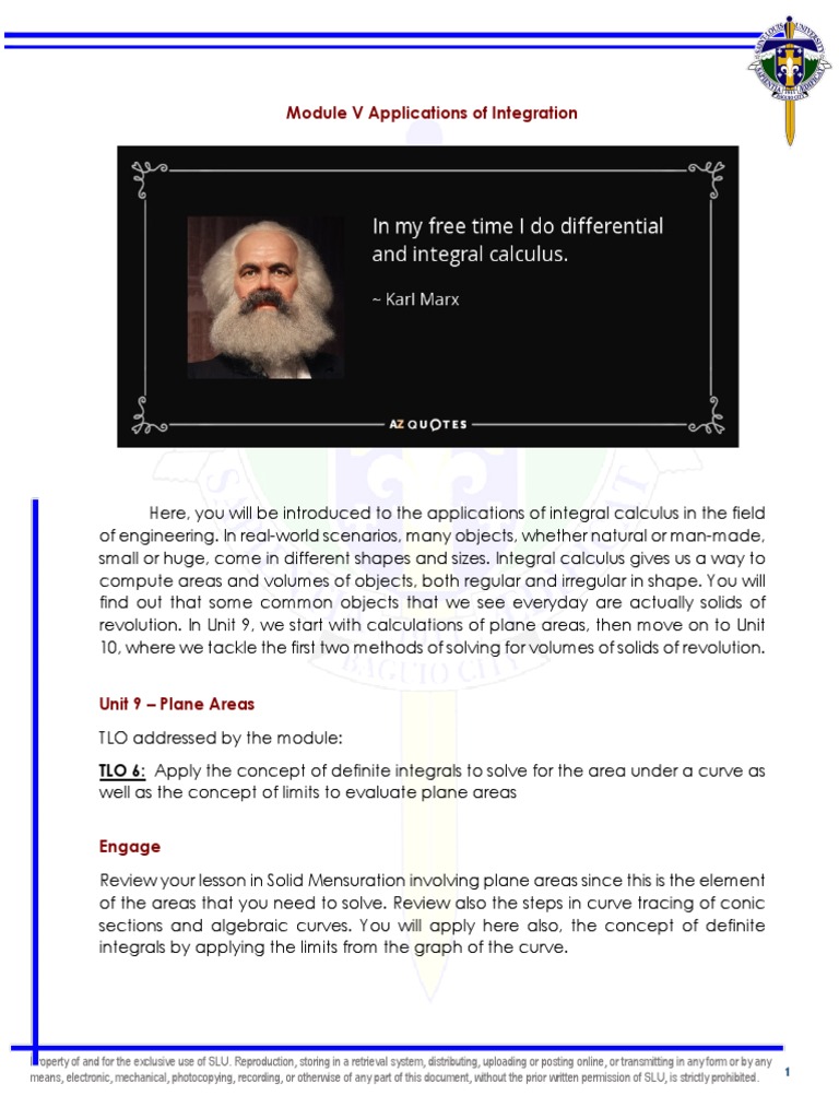 Module V Applications of Integration | PDF | Integral | Area
