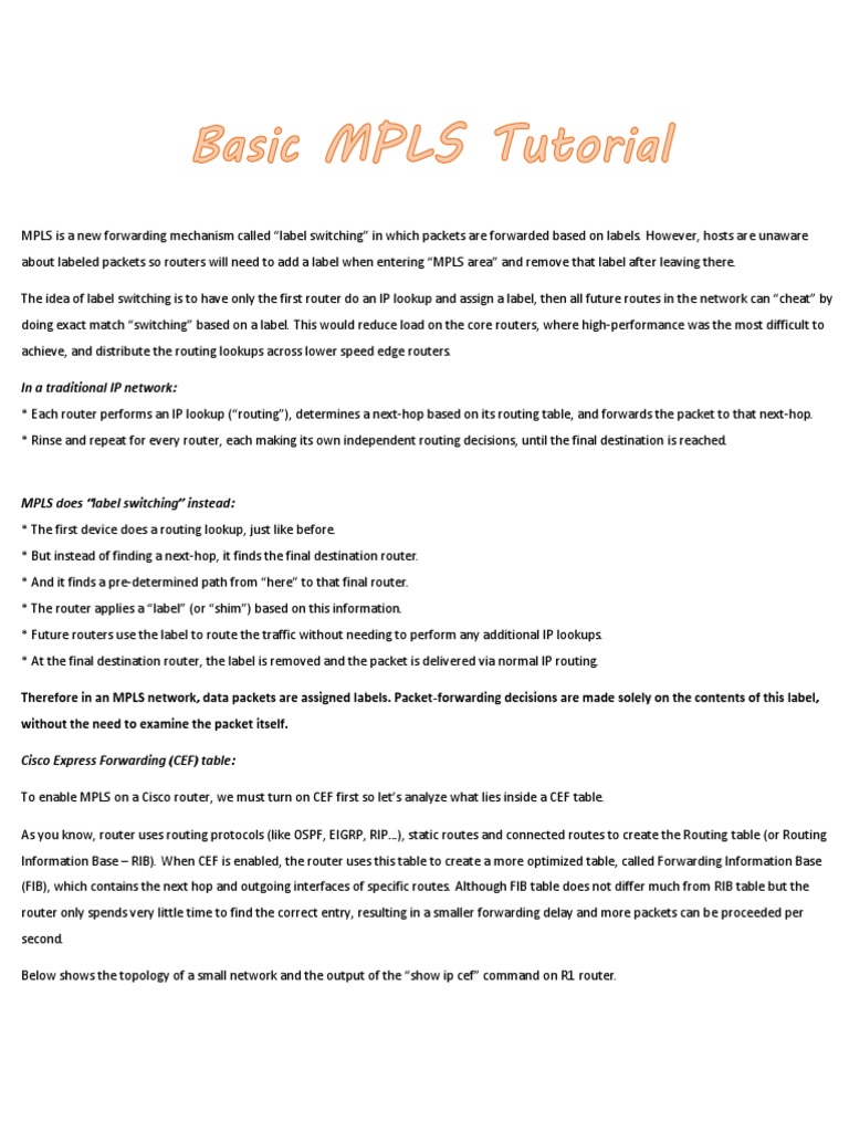 Basic Mpls Tutorial Pdf Multiprotocol Label Switching Networking