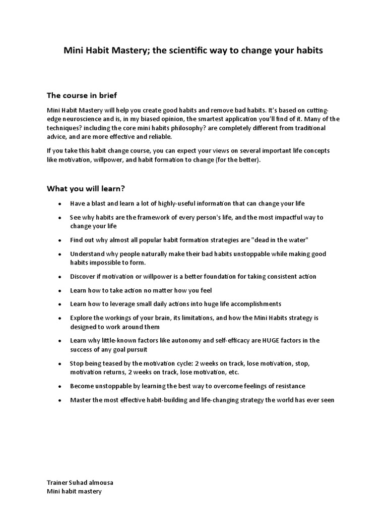 Mini Habit Mastery Outline | PDF
