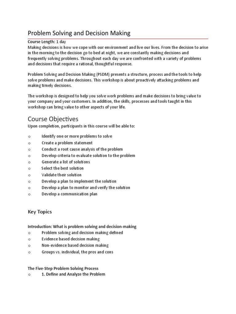 Problem Solving and Decision Making | PDF | Decision Making | Business