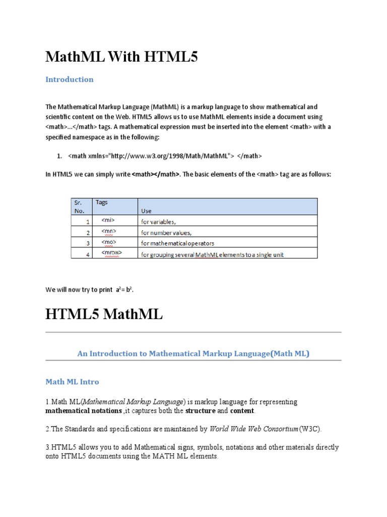 MathML With HTML5 | PDF