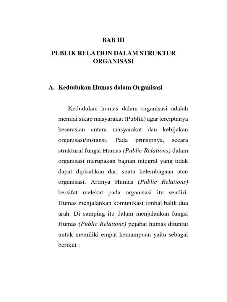 Bab Iii Humas Dalam Organisasi PDF | PDF