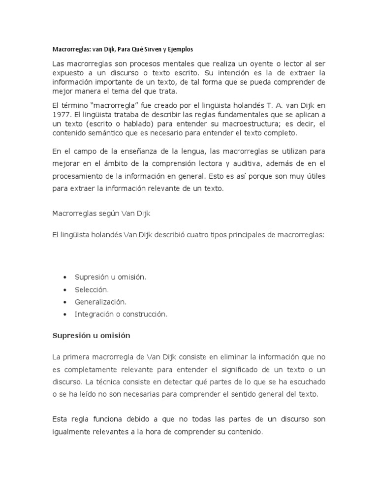 Macrorreglas: Tipos y Ejemplos Clave | PDF | Comprensión lectora ...