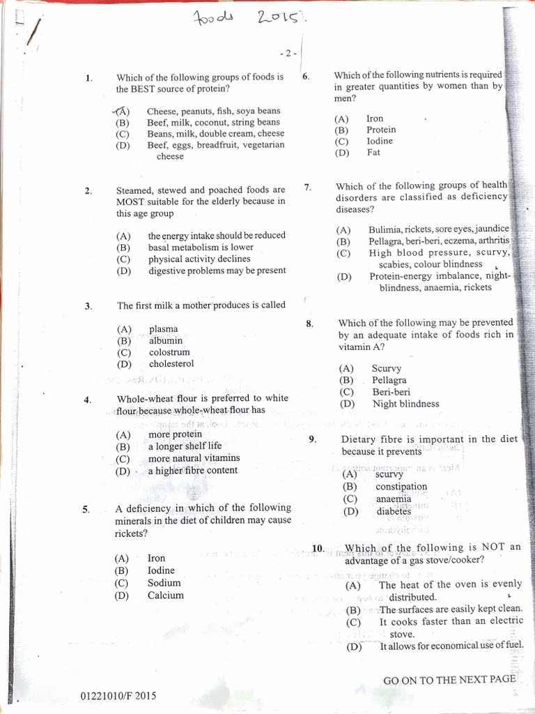 Foods Past Paper 2015 P1 | PDF