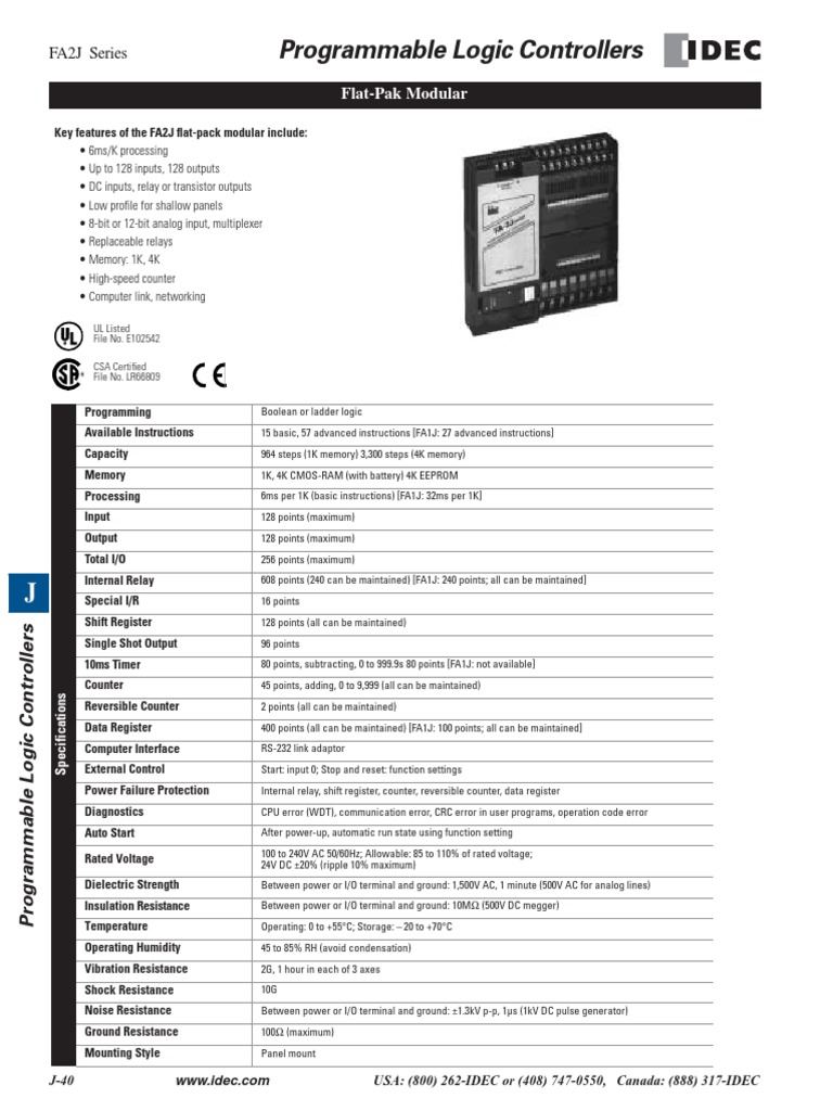 Programmable Logic Controllers: FA2J Series | PDF | Programmable Logic Controller | Power Supply