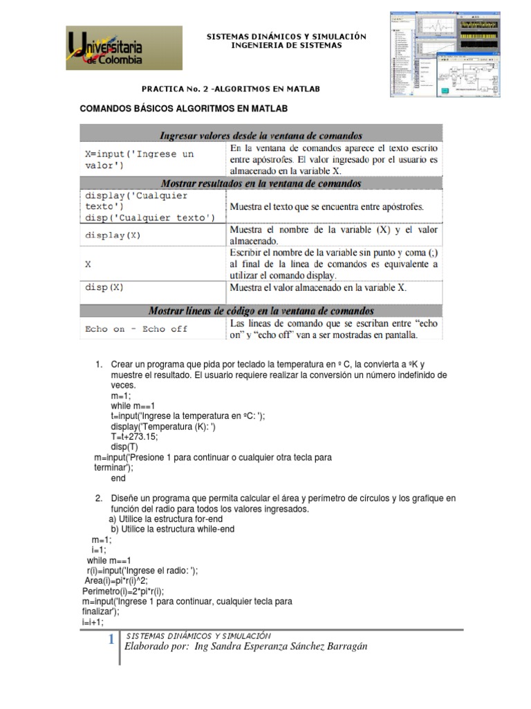 PRACTICA No. 2 - ALGORITMOS EN MATLAB | PDF | Estructura de datos de matriz | Programación de ...