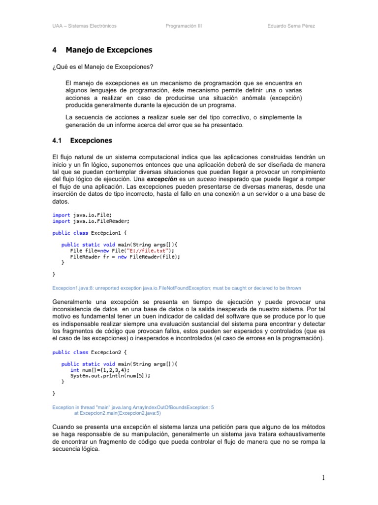 Excepciones | PDF | Java (lenguaje de programación) | Tecnología digital