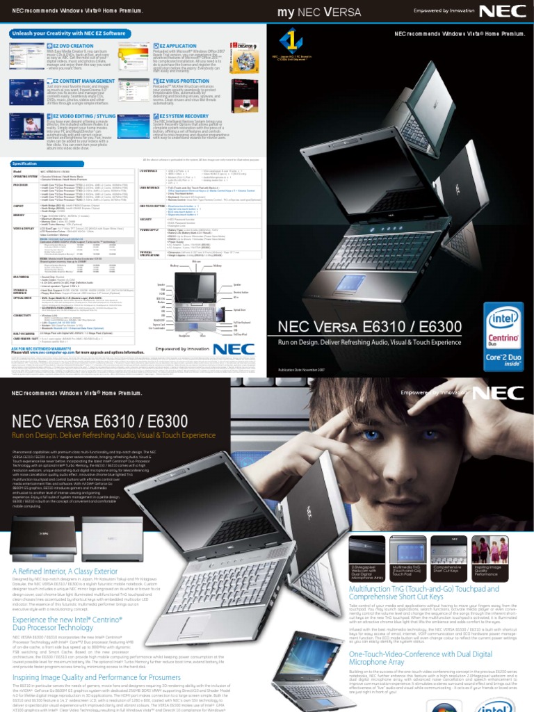 Nec Versa E6300 | PDF | Dvd | Windows Vista