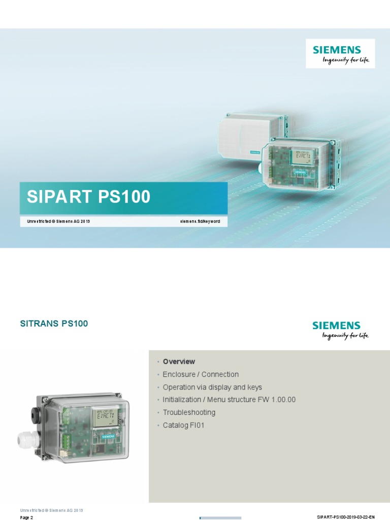 Sipart Ps100: Siemens - Tld/keyword Unrestricted © Siemens AG 2019 ...