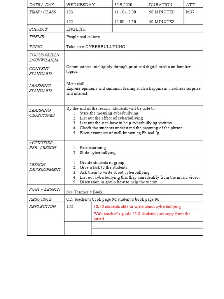 18/20 Students Able To Write About Cyberbullying With Teacher's Guide.2 ...