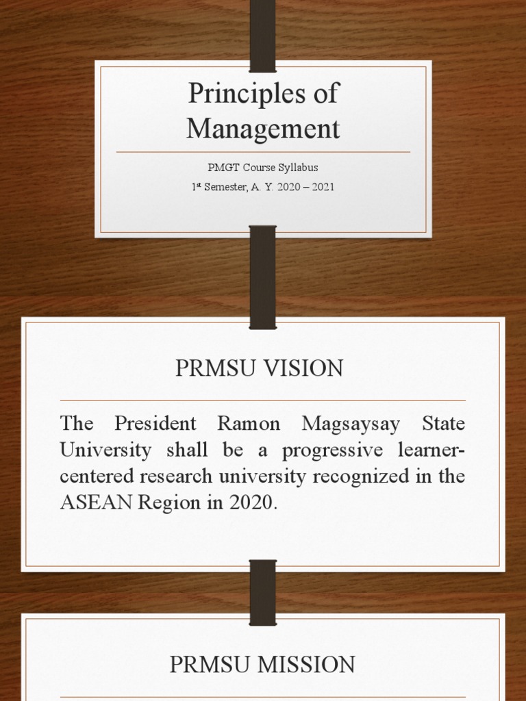 Principles of Management: PMGT Course Syllabus 1 Semester, A. Y. 2020 ...