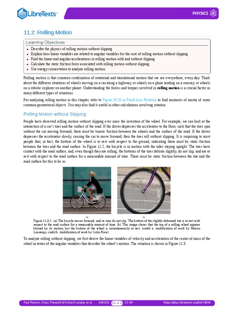 11.2: Rolling Motion: Learning Objectives | PDF | Rotation Around A ...