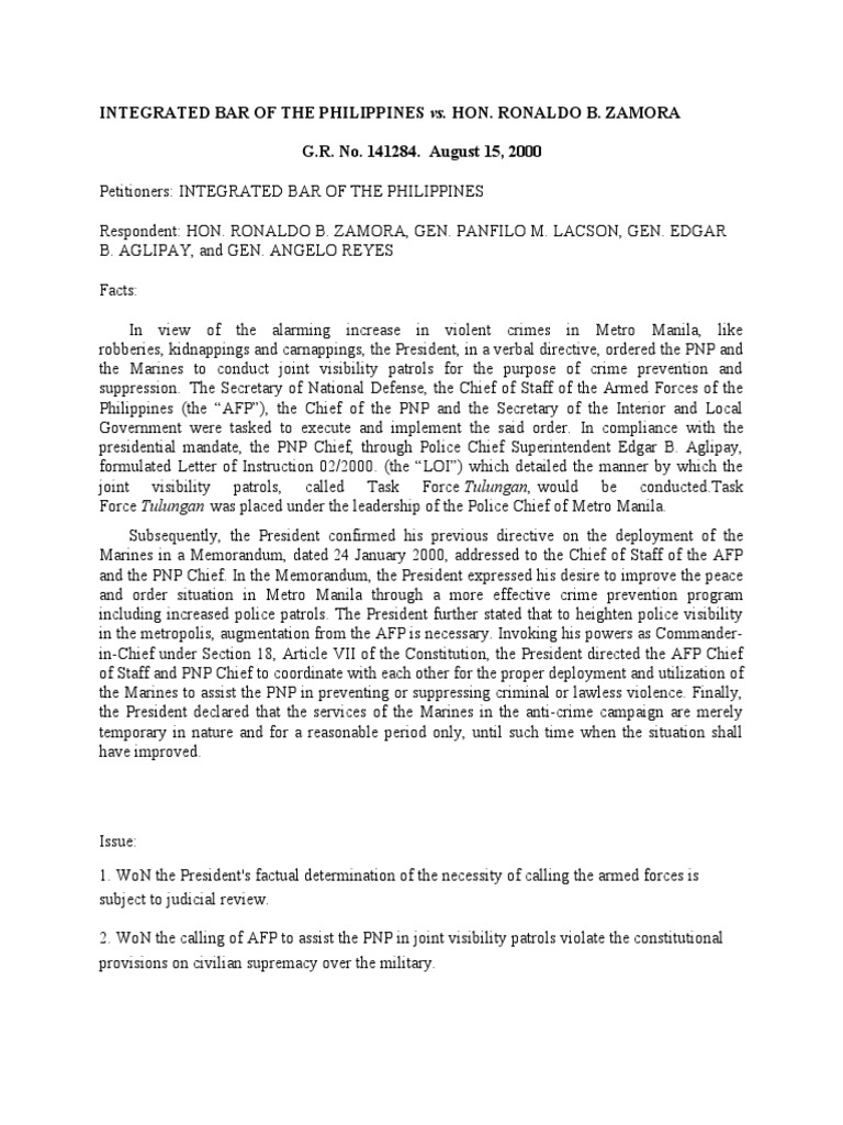 INTEGRATED BAR V ZAMORA Vs | PDF | Judiciaries | Judicial Review