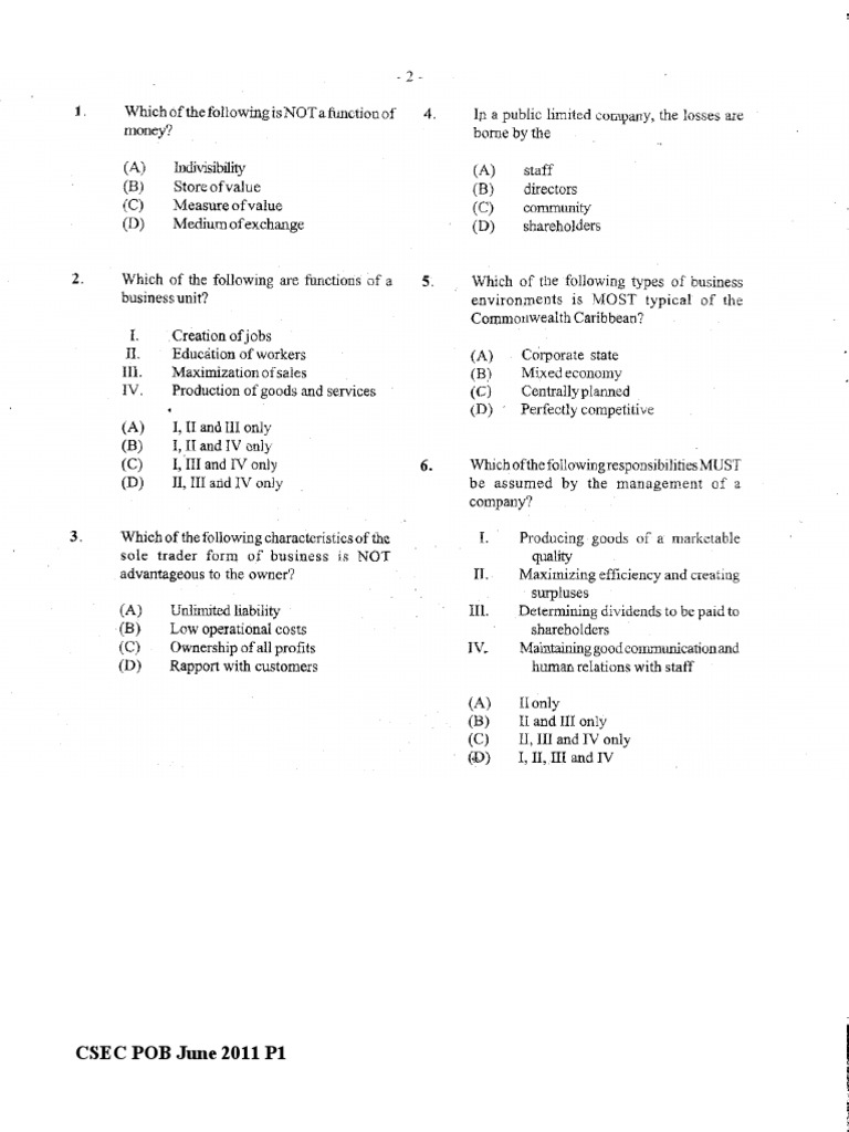 CSEC POB June 2011 P1 | PDF | Tariff | Labour Economics
