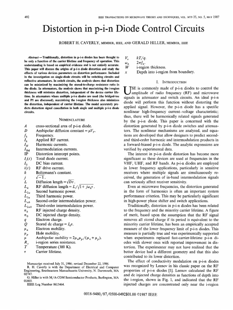 Distortion in PIN Diode Control Circuits - Hiller | PDF | Diode ...