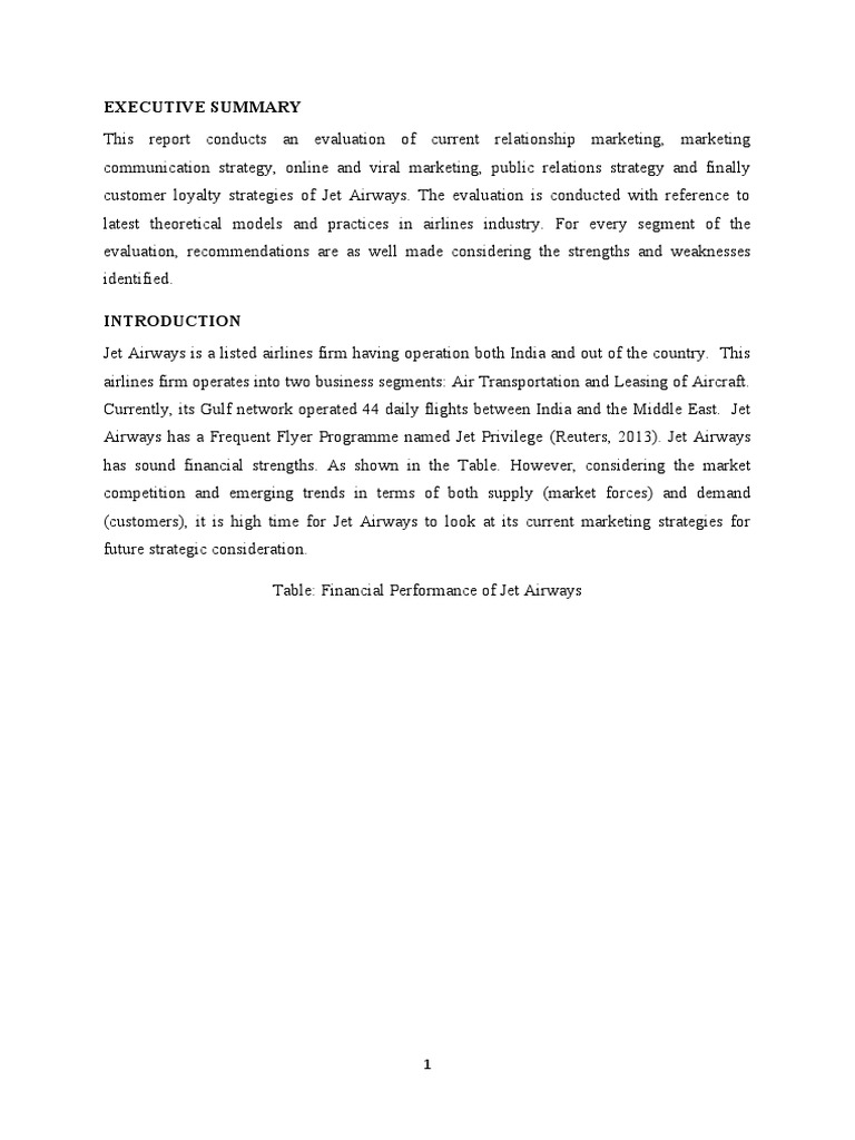 Jet Airways Marketing Strategy Evaluation | PDF | Marketing ...