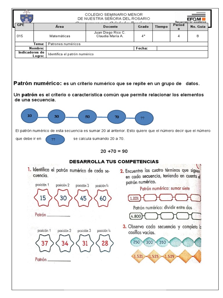 Ejercicios de Patrones Numéricos 4° | PDF