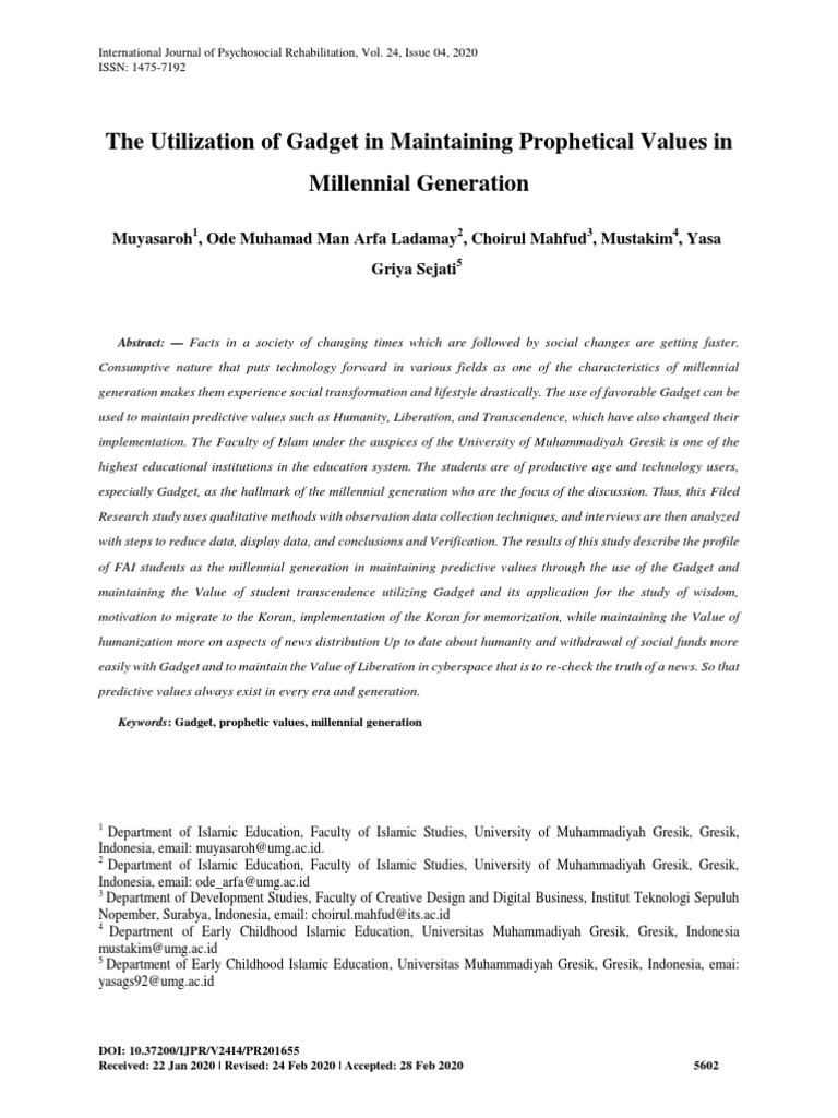 The Utilization of Gadget in Maintaining Prophetical Values in ...