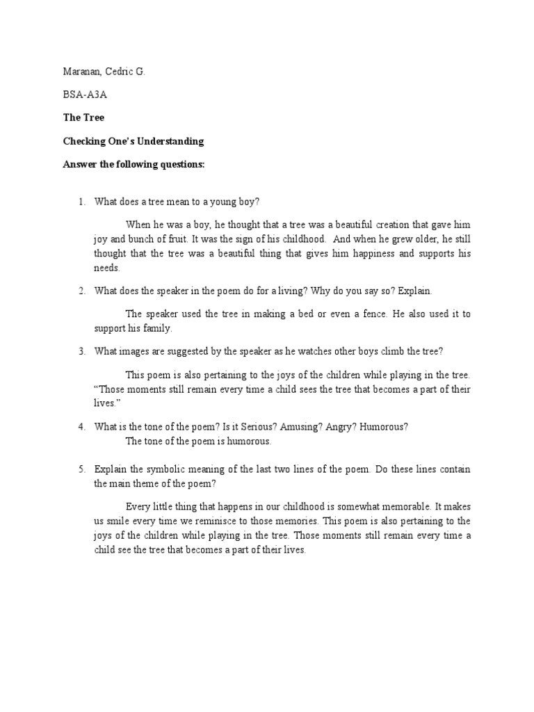 The Tree Checking One's Understanding Answer The Following Questions ...